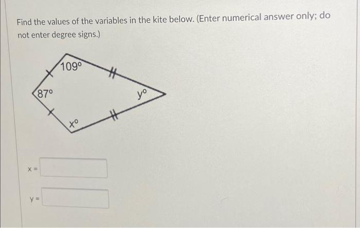 Solved Find the values of the variables in the kite below. | Chegg.com