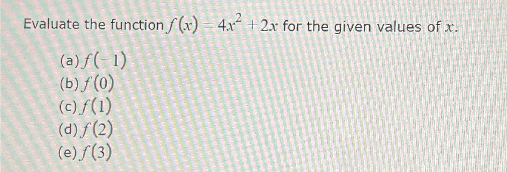 Solved Evaluate the function f(x)=4x2+2x ﻿for the given | Chegg.com