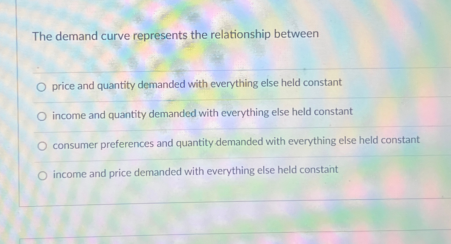 Solved The demand curve represents the relationship | Chegg.com