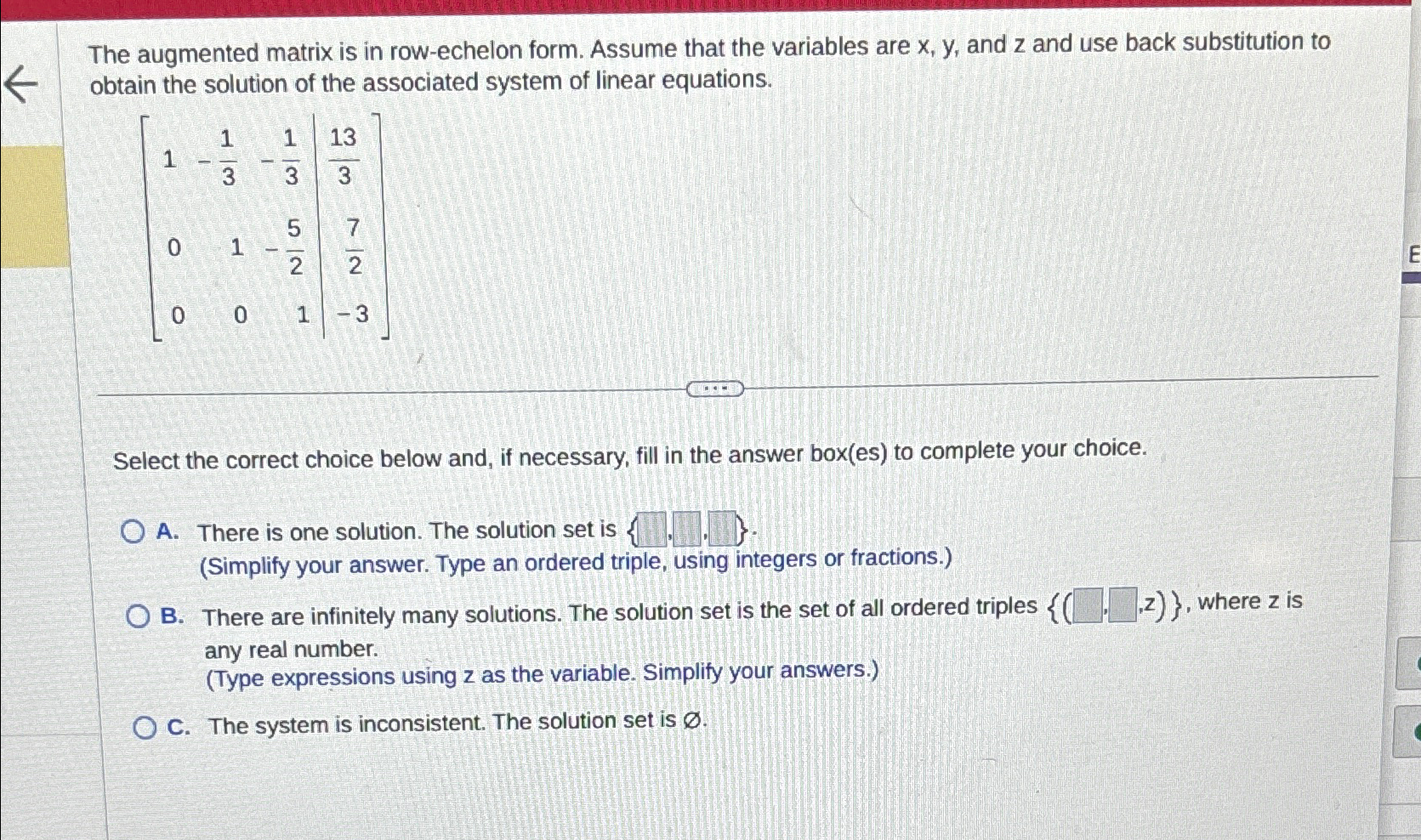 Solved The augmented matrix is in row-echelon form. Assume | Chegg.com