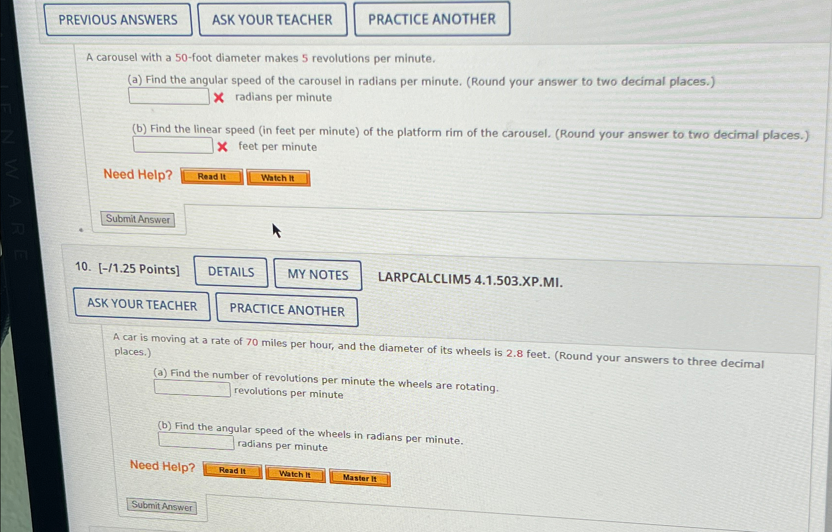 Solved A carousel with a 50 -foot diameter makes 5 | Chegg.com