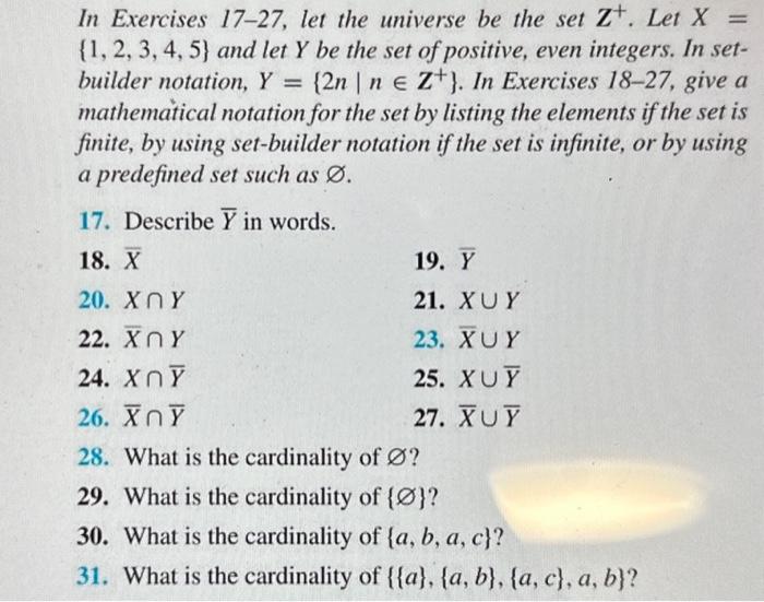 Solved In Exercises 17-27, let the universe be the set Z+. | Chegg.com