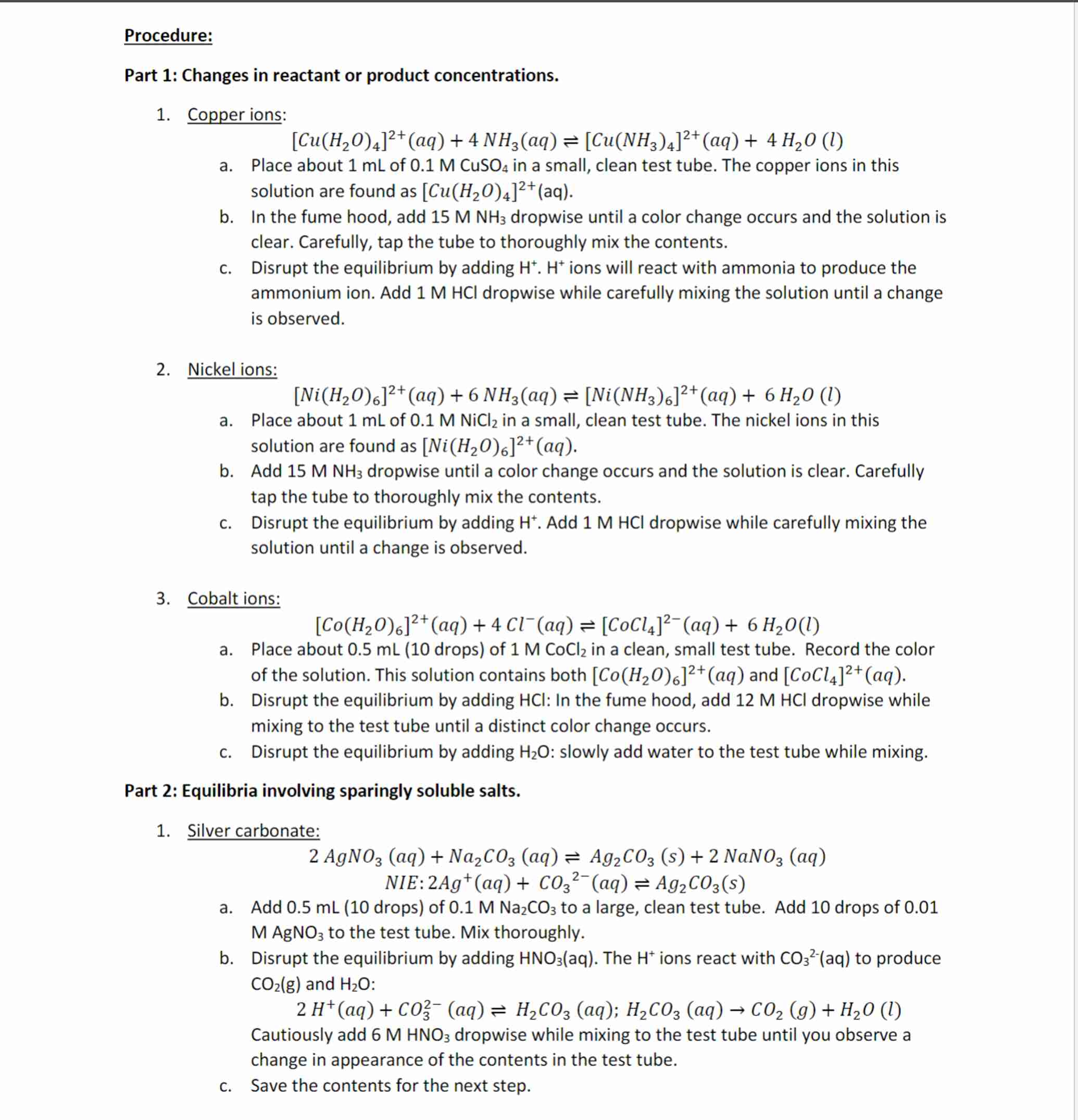 Solved Procedure:Part 1: Changes in reactant or product | Chegg.com