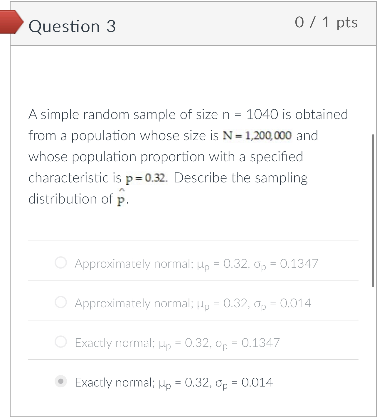 Solved Question 301 ﻿ptsA simple random sample of size | Chegg.com