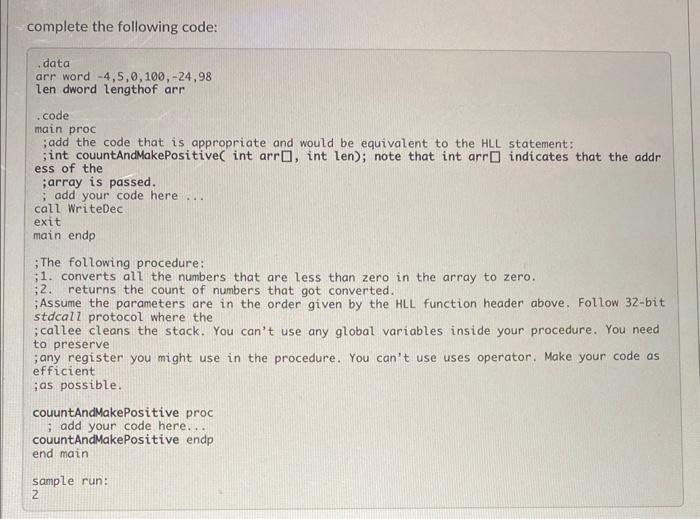 Solved complete the following code: - data arr word | Chegg.com