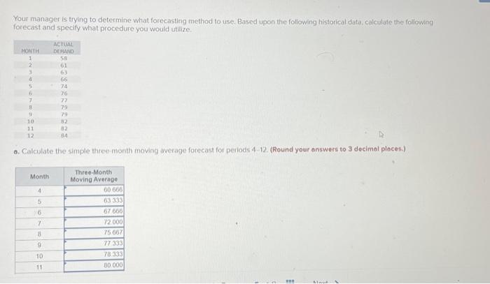 Solved Your manager is trying to determine what forecasting | Chegg.com