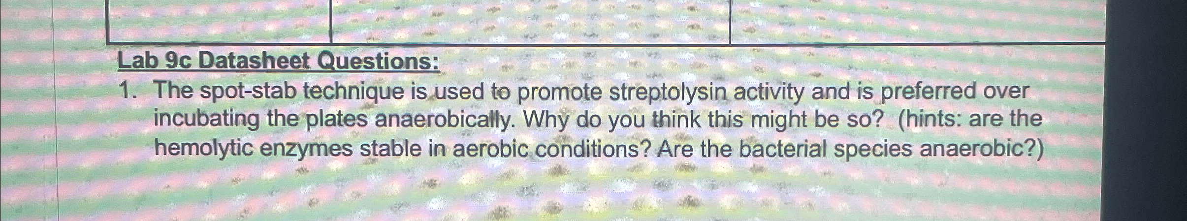 Solved Lab 9c Datasheet Questions:The spot-stab technique is | Chegg.com
