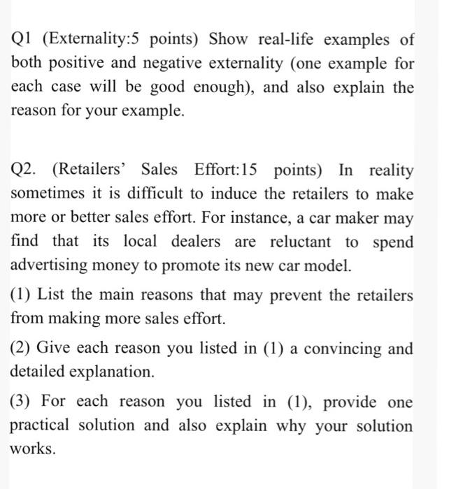 Solved Q1 (Externality:5 points) Show real-life examples of | Chegg.com