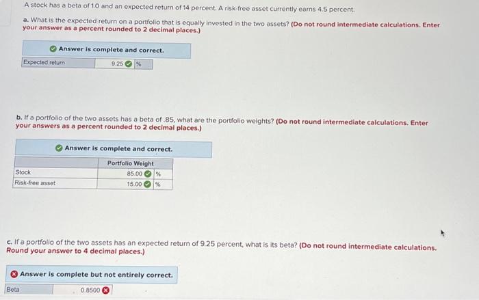 Solved A stock has a beta of 1.0 and an expected return of | Chegg.com