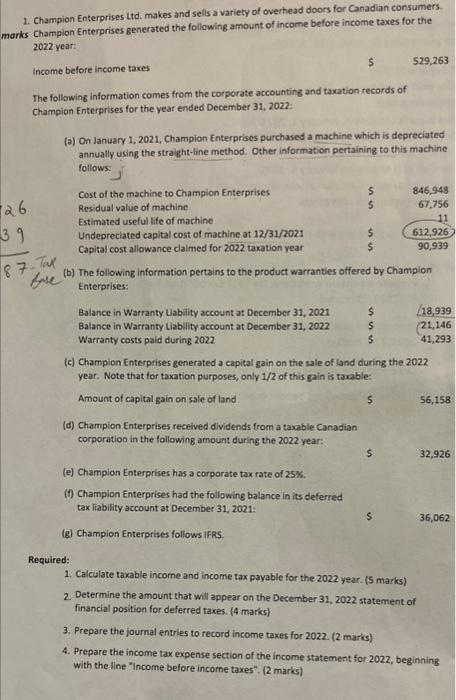 Solved 1. Champion Enterprises ttd. makes and sells a | Chegg.com