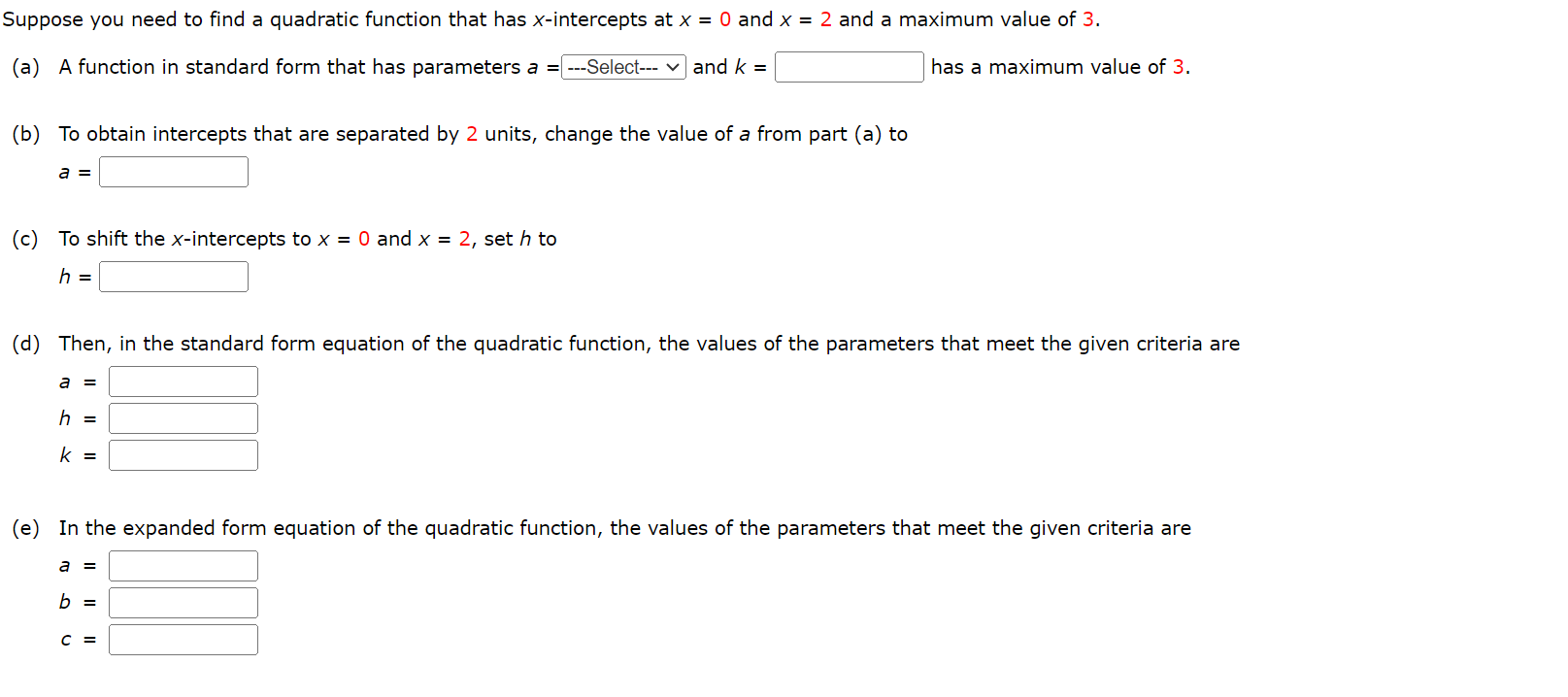 Solved Suppose you need to find a quadratic function that | Chegg.com
