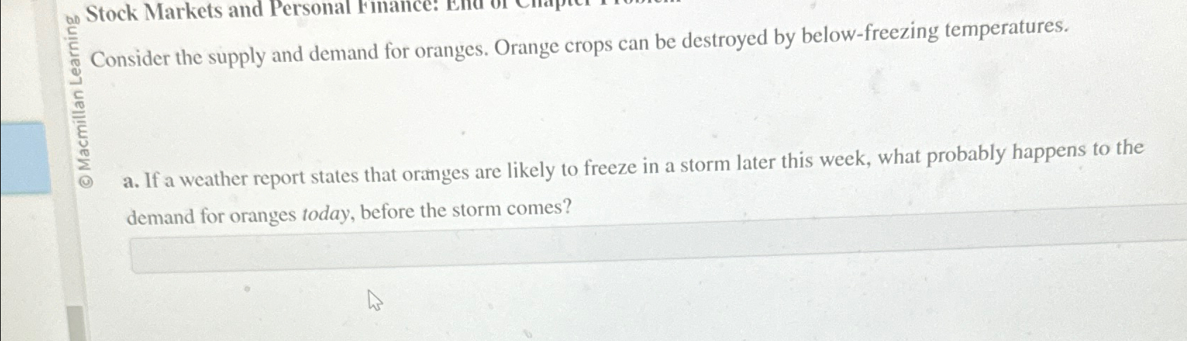 Solved Consider the supply and demand for oranges. Orange | Chegg.com