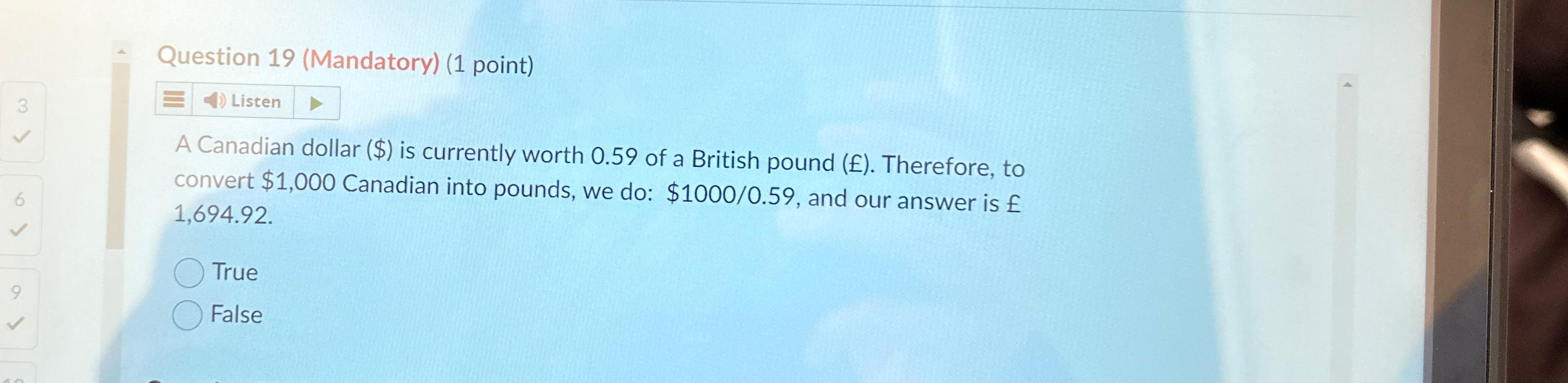 Solved Question 19 (Mandatory) (1 ﻿point)ListenA Canadian | Chegg.com