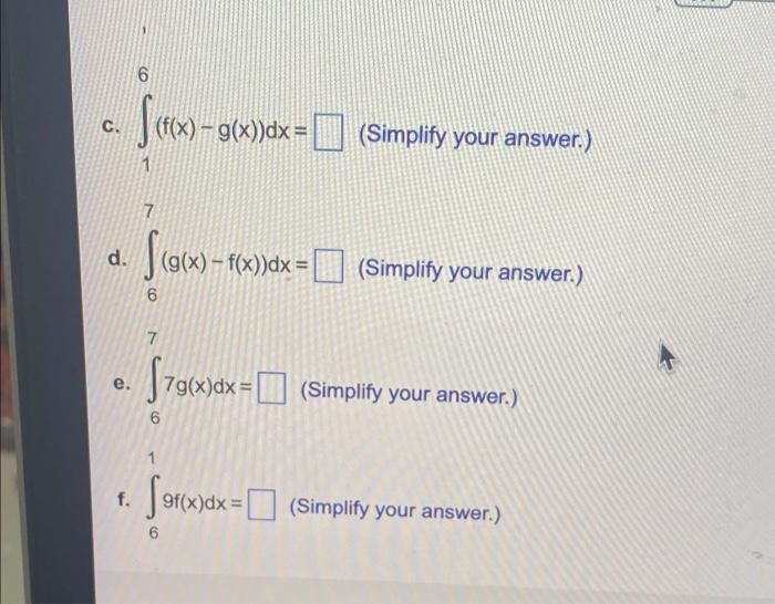 Solved 7 7 7 6 Consider two functions f and g on [1,7] such | Chegg.com