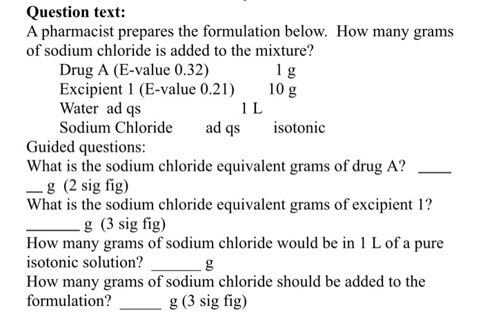Solved Question text: A pharmacist prepares the formulation | Chegg.com