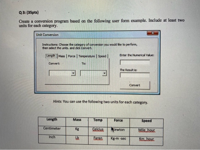 Q3: (35pts) Create a conversion program based on the | Chegg.com