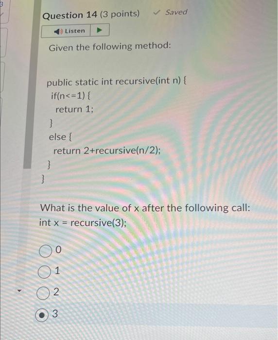 Solved Question 14 ( 3 points) Saved Given the following | Chegg.com