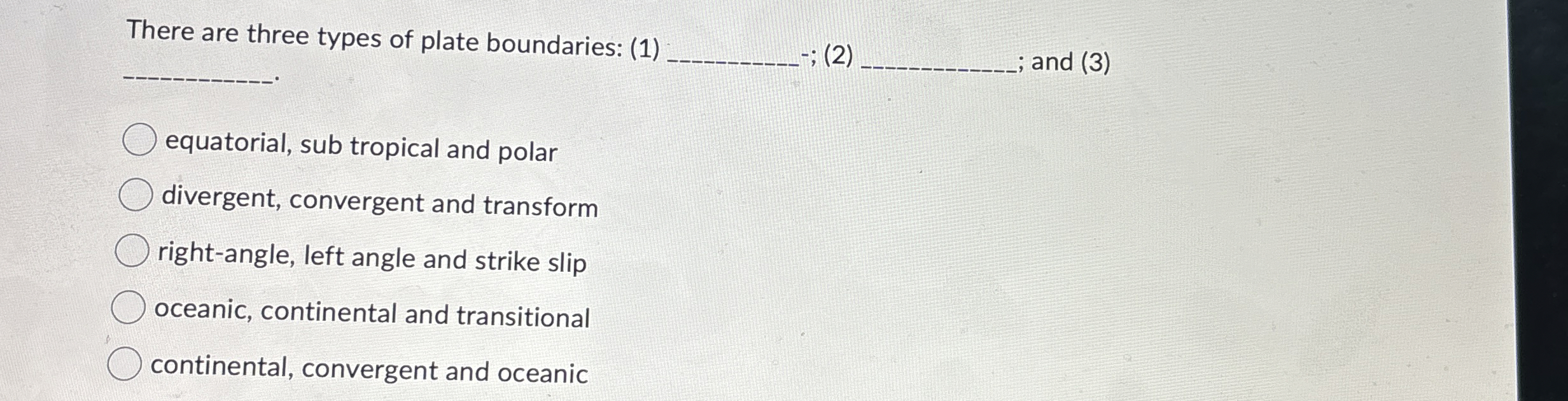 High Quality SOLUTION There are three types of plate boundaries: (1)q, -; | Chegg.com