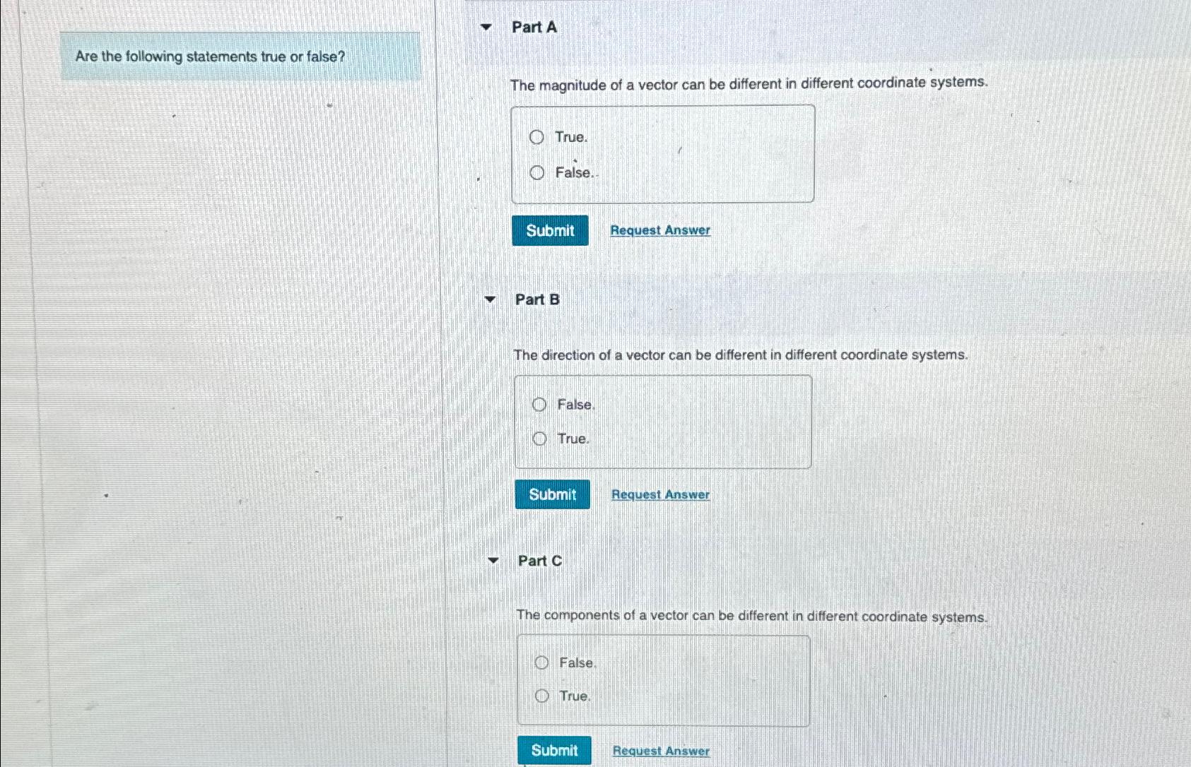 Solved Part AAre the following statements true or | Chegg.com