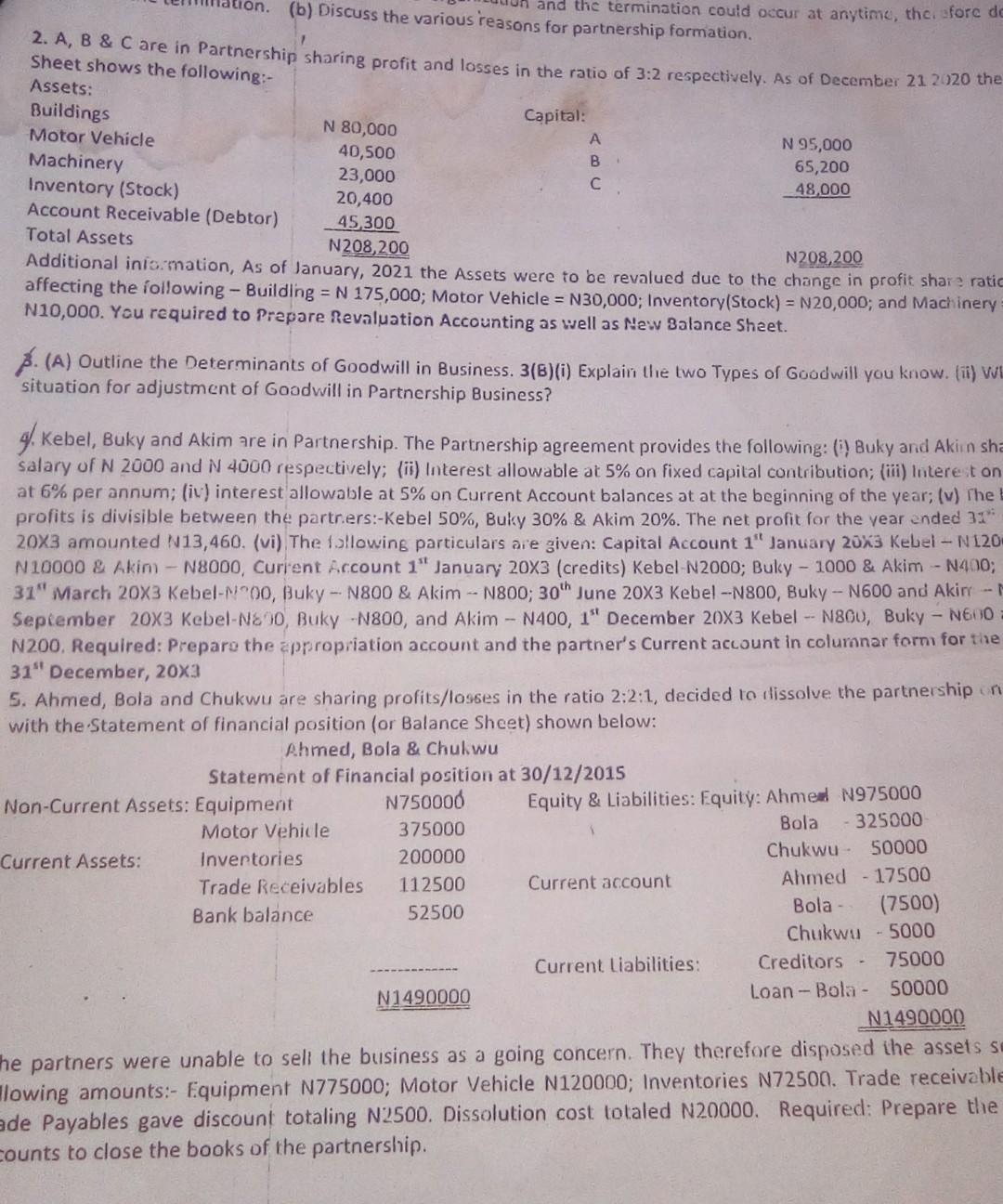 Solved 2. A, B \& C are in Partnership sharing profit and | Chegg.com