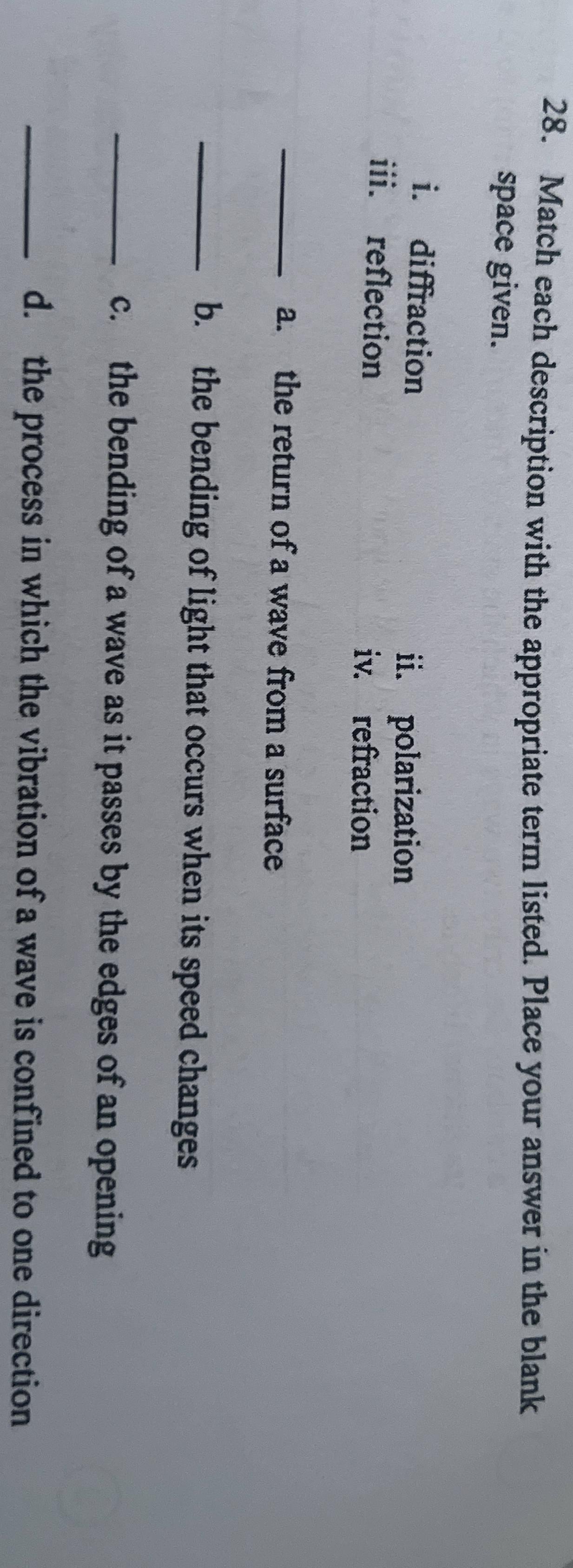 Match each description with the appropriate term | Chegg.com