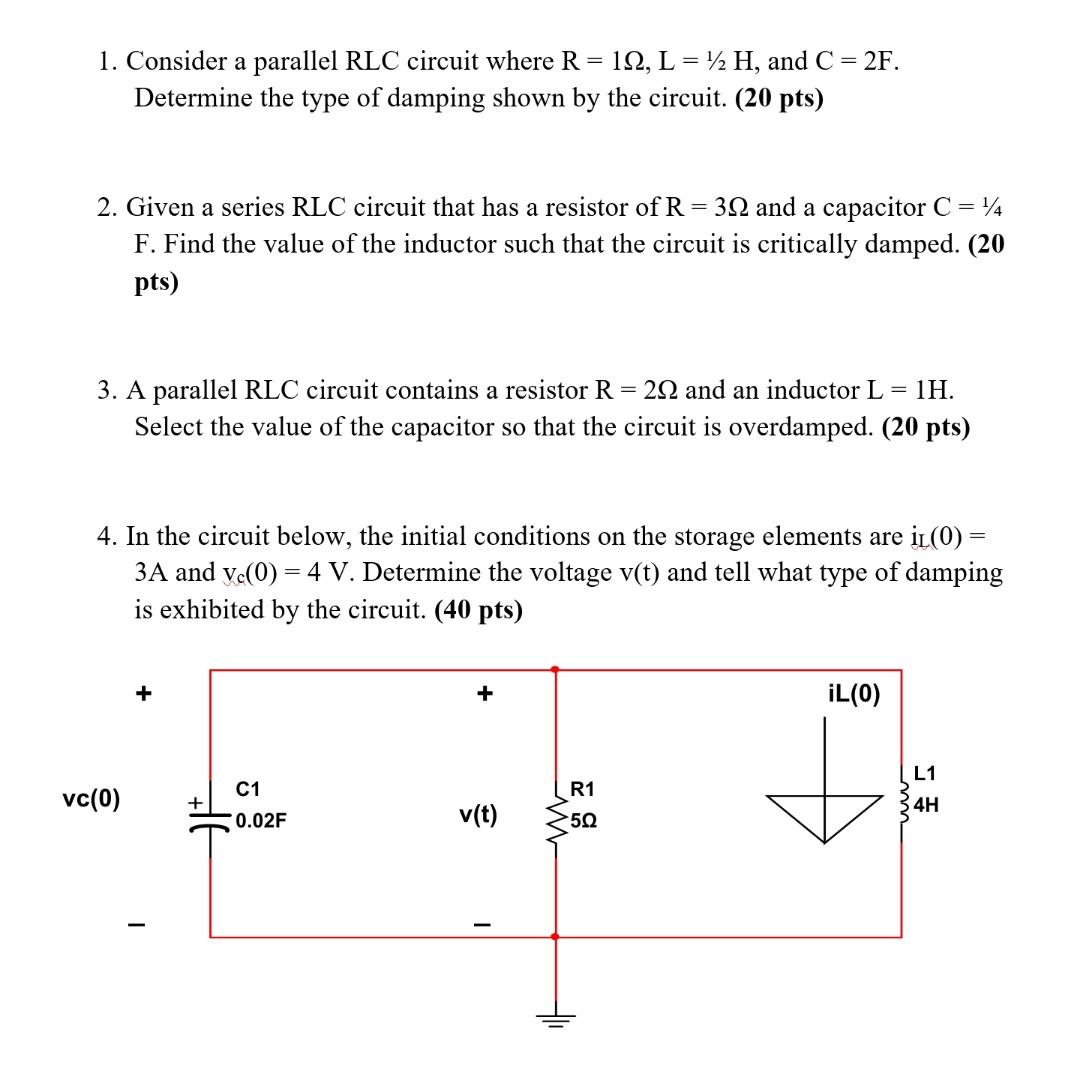 Solved 1. Consider a parallel RLC circuit where R 112, L = | Chegg.com