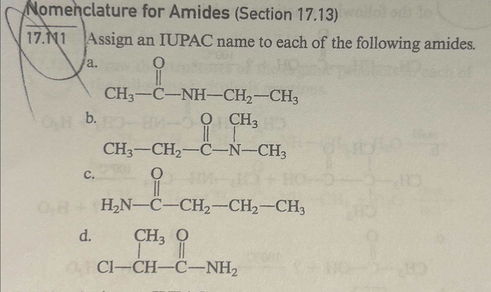 Solved Nomenclature for Amides (Section 17.13)17. ﻿N1 | Chegg.com