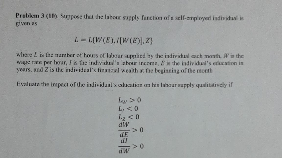 Solved Problem 3 (10). ﻿Suppose that the labour supply | Chegg.com