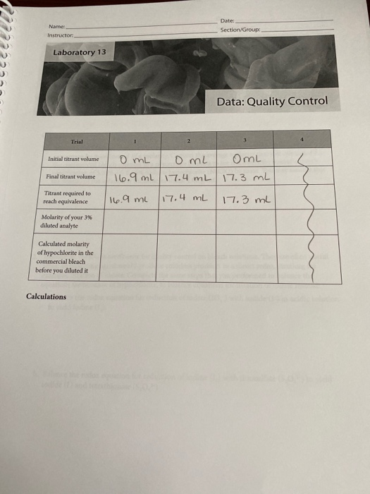 Solved Name: Instructor Date: Section/Group: Laboratory 13 | Chegg.com