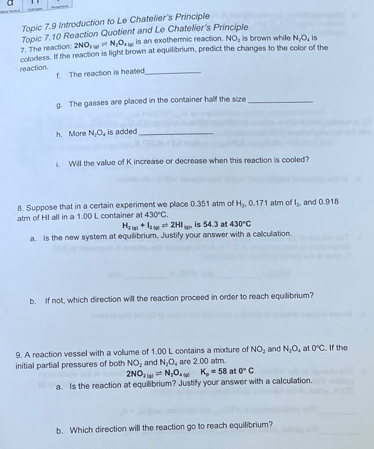Solved Topic 7.9 ﻿Introduction to Le Chatelier's | Chegg.com