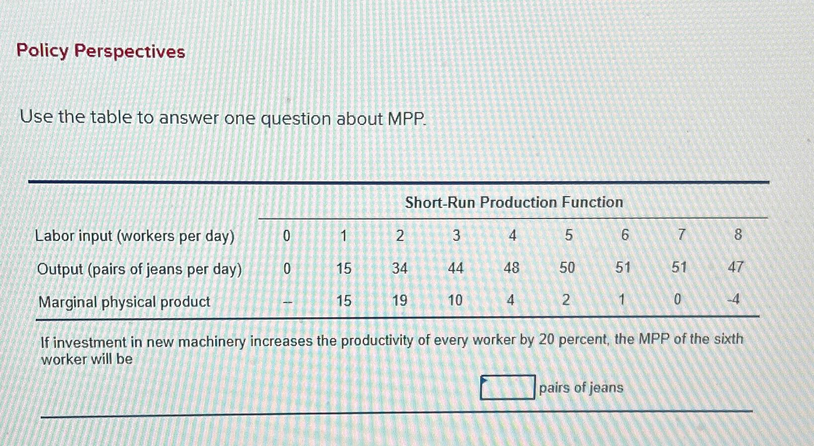 Solved Policy PerspectivesUse the table to answer one | Chegg.com