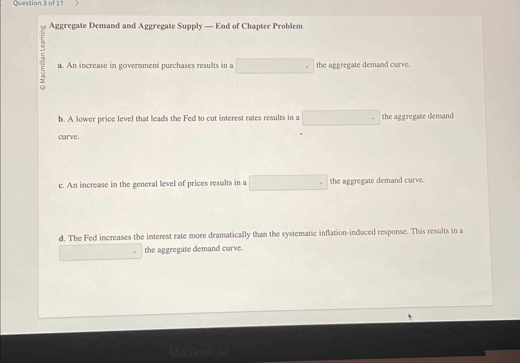 Solved Question 3 ﻿of 17Aggregate Demand and Aggregate | Chegg.com