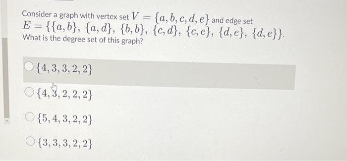 Solved Consider a graph with vertex set V={a,b,c,d,e} and | Chegg.com