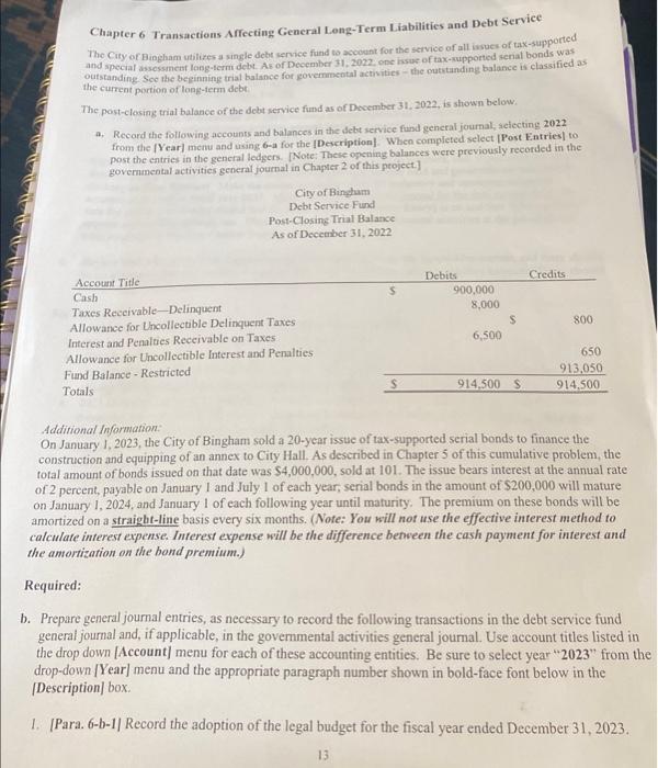 Solved Chapter 6 Transactions Affecting General Leng-Term | Chegg.com