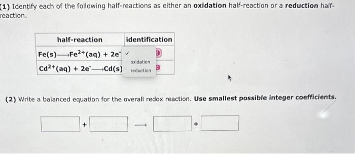 Solved 1) Identify each of the following half-reactions as | Chegg.com