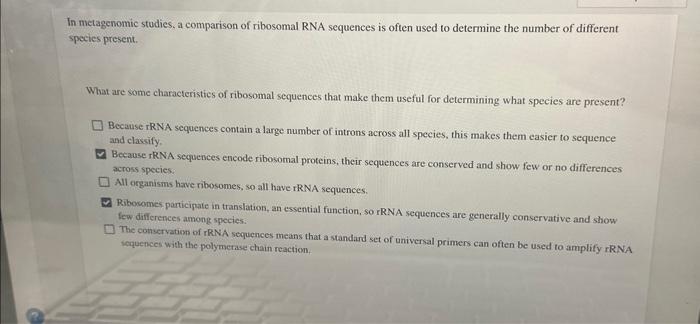 Solved In metagenomic studies, a comparison of ribosomal RNA | Chegg.com