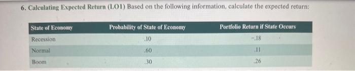 Solved 6. Calculating Expected Return (LO1) Based on the | Chegg.com