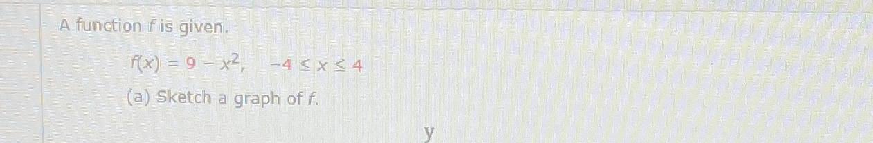 Solved A function f ﻿is given.f(x)=9-x2,-4≤x≤4(a) ﻿Sketch a | Chegg.com