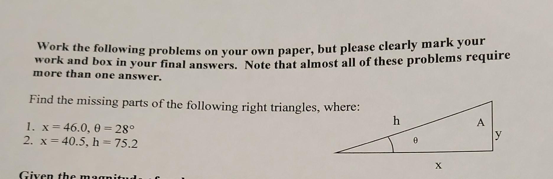 Solved Find the missing parts of the following right | Chegg.com