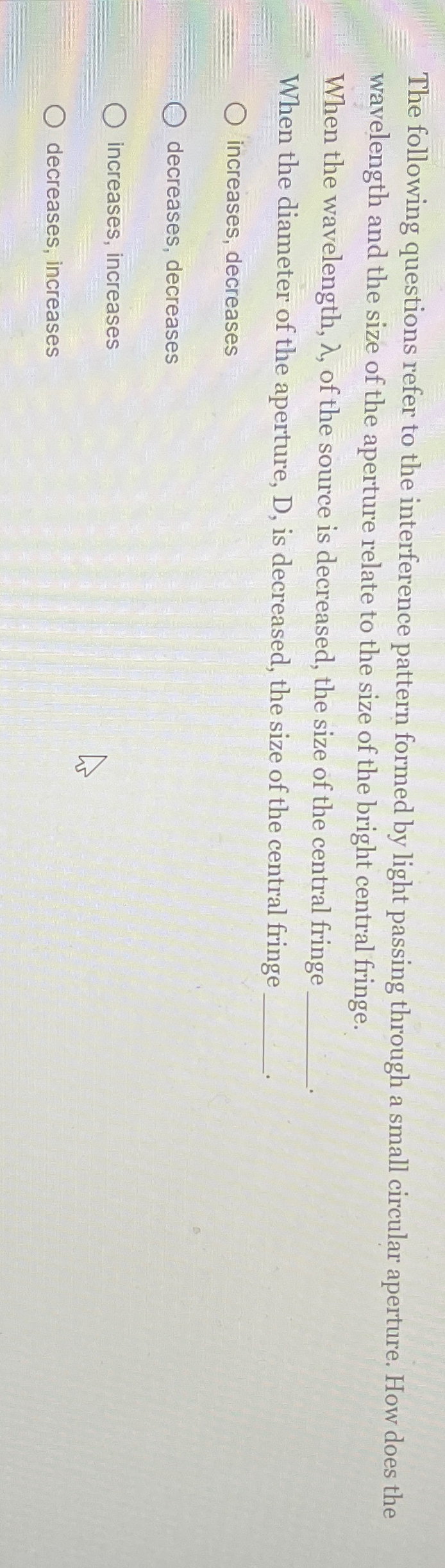 Solved The following questions refer to the interference | Chegg.com