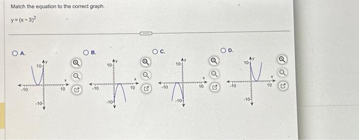 Solved Match the equation to the correct graph. y=(x−3)2 A. | Chegg.com