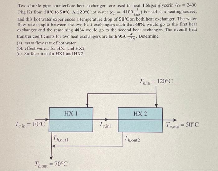 Solved Two double pipe counterflow heat exchangers are used | Chegg.com