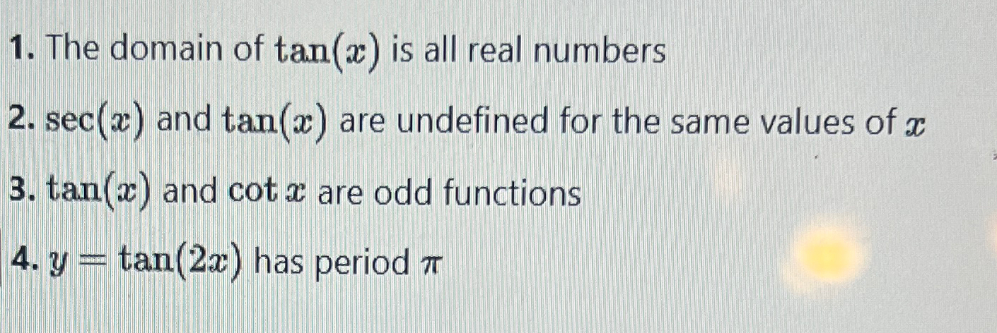 Solved The domain of tan(x) ﻿is all real numberssec(x) ﻿and | Chegg.com