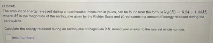 Solved (1 point) The amount of energy released during an | Chegg.com