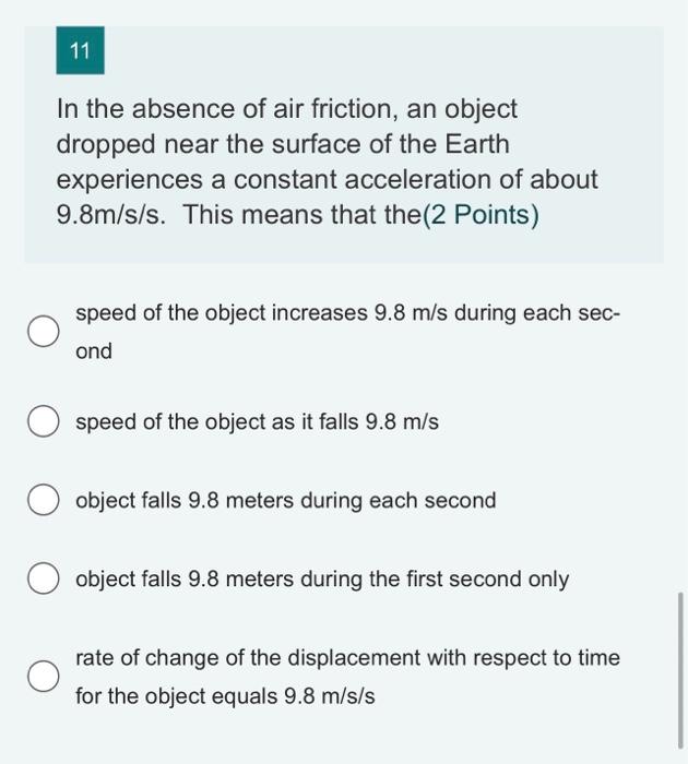 Solved In the absence of air friction, an object dropped | Chegg.com