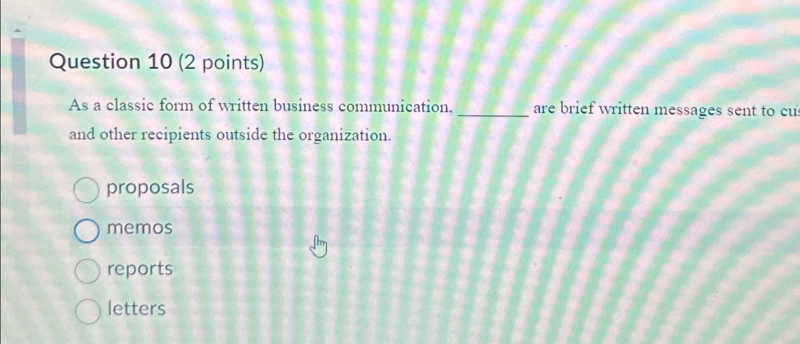 Solved Question 10 (2 ﻿points)As a classic form of written | Chegg.com
