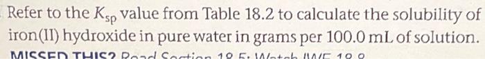 Solved Refer to the Ksp value from Table 18.2 to calculate | Chegg.com