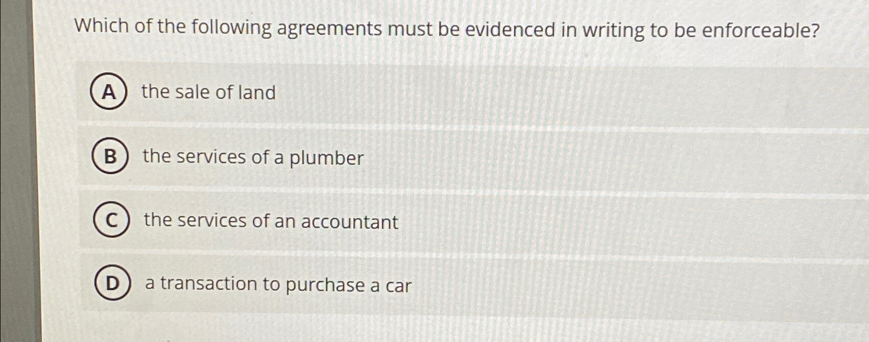 Solved Which of the following agreements must be evidenced | Chegg.com