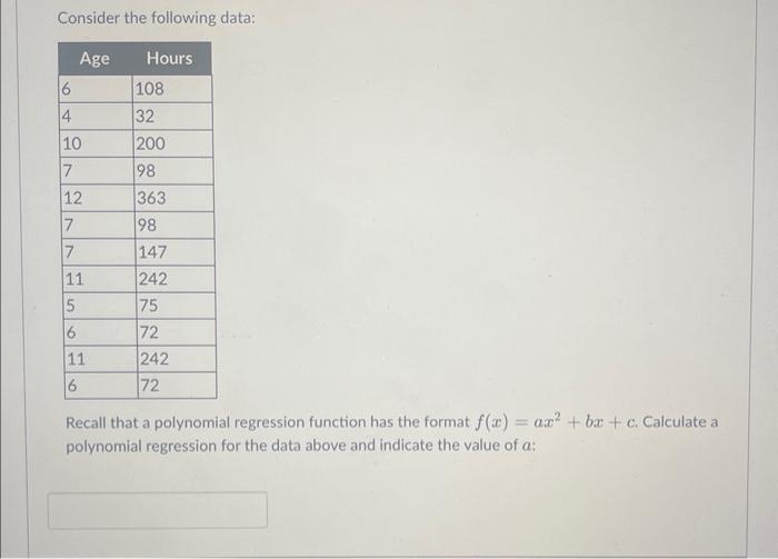 Solved Consider the following data: Recall that a polynomial | Chegg.com
