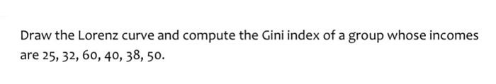 Solved Draw the Lorenz curve and compute the Gini index of a | Chegg.com
